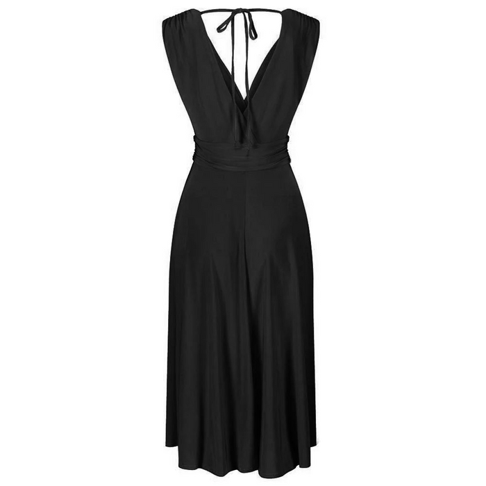 Black V Neck Crossover Wrap Top Slinky Cocktail Dress with Tie Waist ...