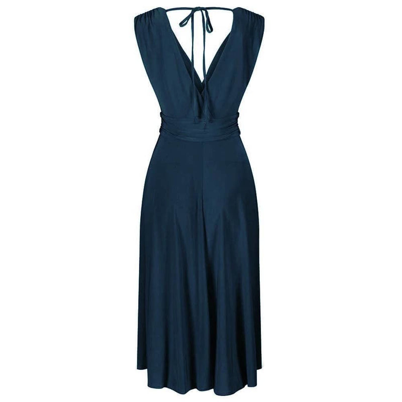 Teal Blue Crossover Top V Neck Tie Waist Cocktail Dress – Pretty Kitty ...
